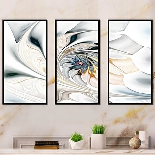 Designart "White Stained Glass Floral Art" Floral Framed Artwork Set of ...