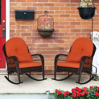 2 PCS Outdoor Wicker Rocking Chair Patio Rattan Rocker w/ Cushions ...