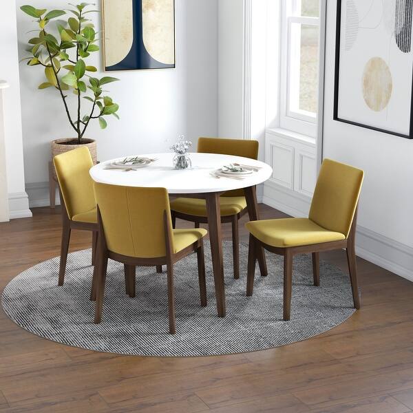 Palomia Modern Solid Wood White Top Round Dining Table and Chair Set ...