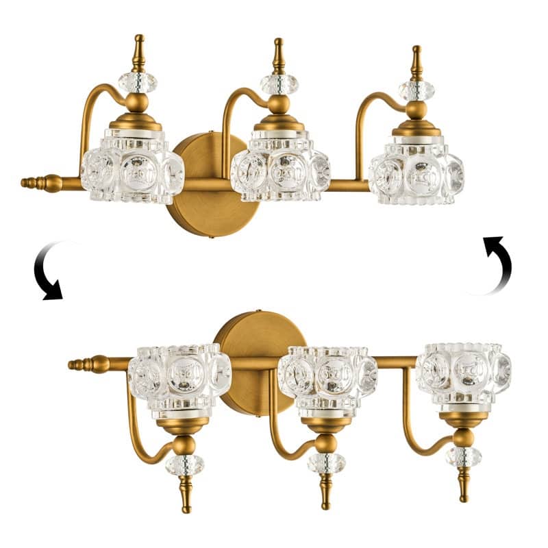 3 Light Vintage Vanity Light with Flower Crystal Glass Shades - 19.7 ...