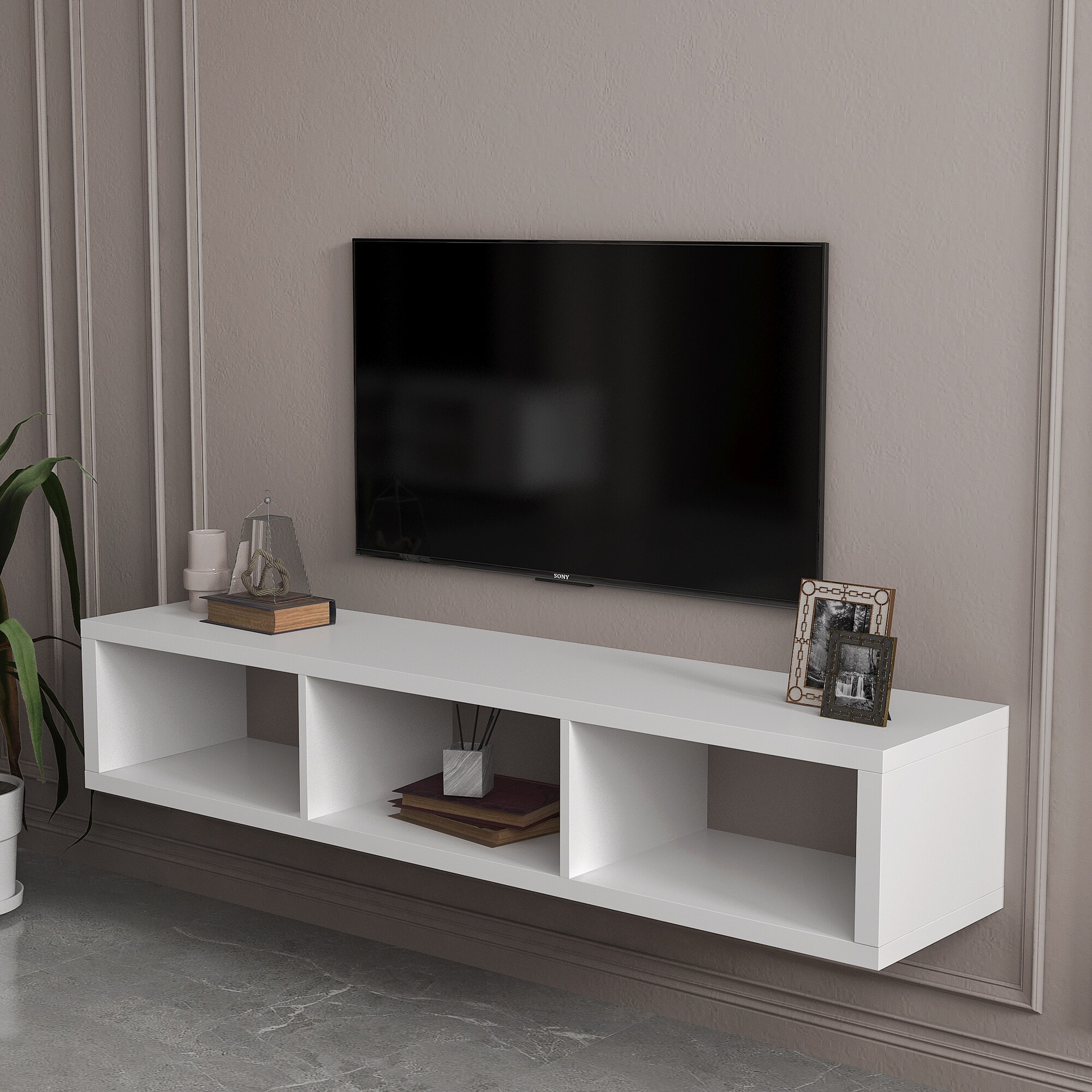 Shallow Floating TV Console for 60 Inch TV Wall Mounted Media Storage Unit Bed Bath Beyond 38294732