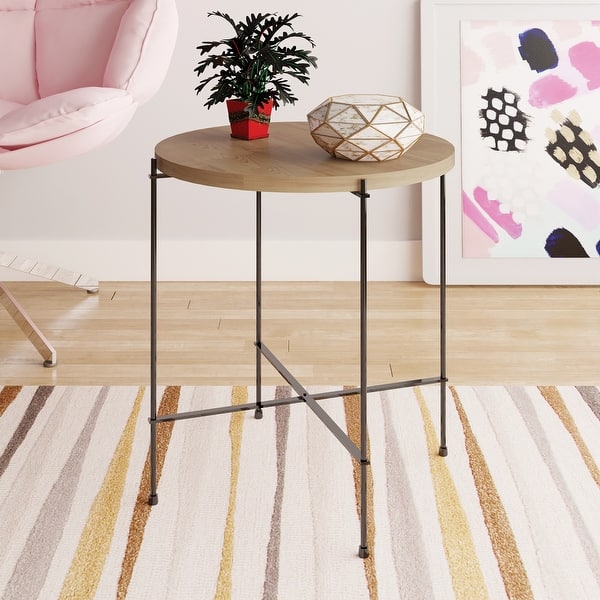 Xena Walnut/Black 18-inch Round Side Table 21-inch High - Bed Bath ...