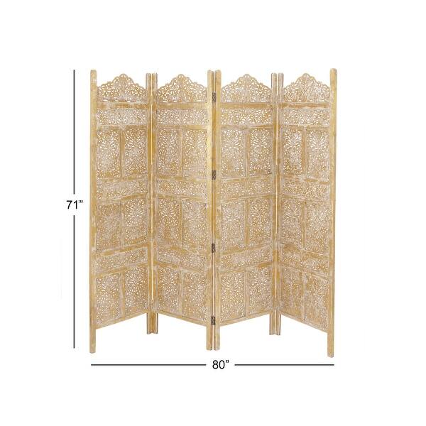 Gold Wooden Handmade Foldable Partition 4 Panel Floral Partition Room ...