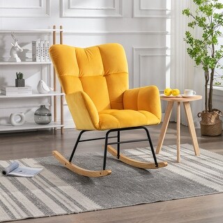 Yellow Velvet 31.5" High Back Upholstered Tufted Rocking Chair with ...