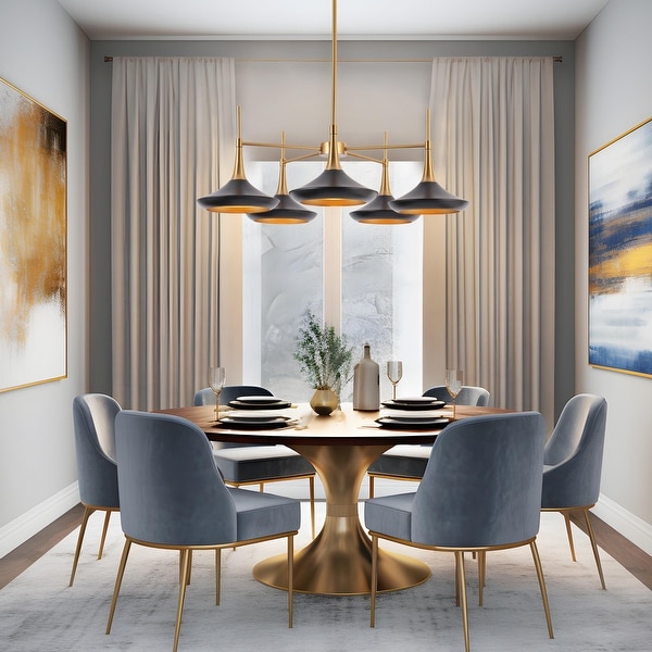 Alisar Mid-century Modern 5-Light Chandelier Antique Gold Swing Arms ...