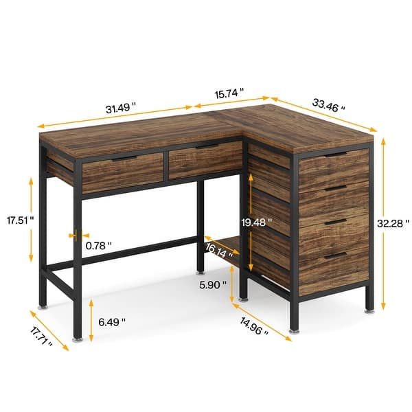 47 Inches L-Shaped Desk with 6 Drawers, Computer Corner Desk with ...