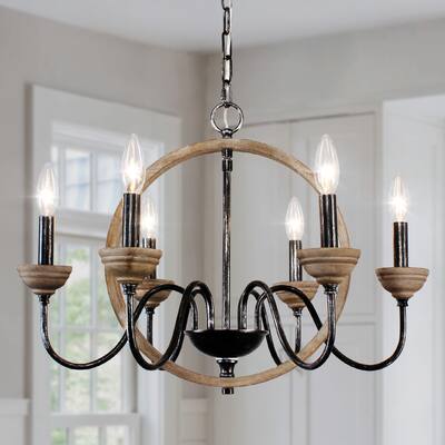 Bella Depot 6-Light Rustic Distressed Wood Chandelier Dimmable Pendant ...