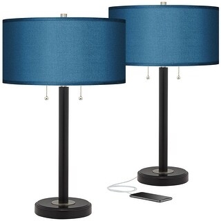 Modern Table Lamps Set of 2 with USB Black Bronze Blue Shade - 15" x 25 ...