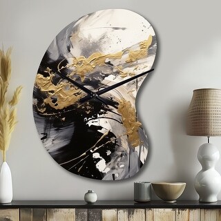 Gold and Grey Fluid Fusion IV - Abstract Large Wall Clock in Boomerang ...