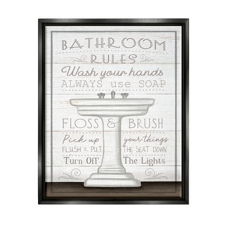 Stupell Rustic Bathroom Rules Sink Framed Floater Canvas Wall Art ...
