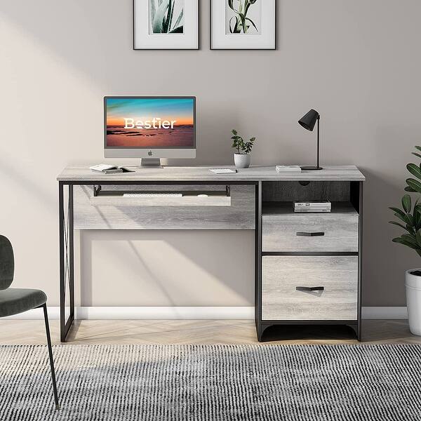 55 inches Computer Desk with Storage Drawers & Keyboard Tray Home ...