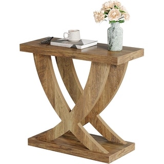 Wood End Side Table with Cross Fishtail Support, Farmhouse Design ...