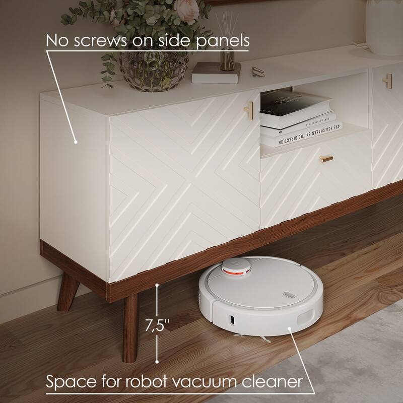 Living Skog Alba Beige TV Stand Console with Drawer Fits TV's up to 65 ...