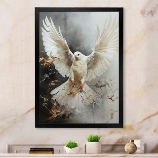 Designart "White Dove Winged Messenger" Dove Framed Wall Art Prints ...