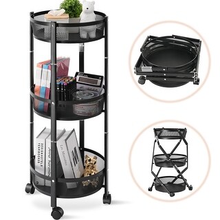 Foldable 3 Tier Rolling Cart, Installtion-Free Round Mesh Baskets Cart ...