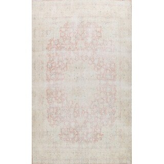 Muted Distressed Floral Kerman Persian Wool Area Rug Hand-knotted - 9'7 ...