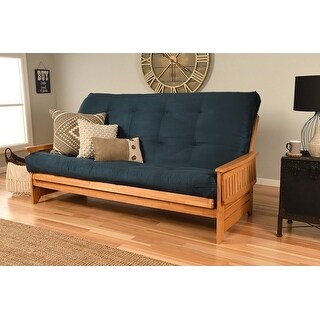 Phoenix Queen Size Futon Set in Butternut Finish, Suede Navy - Bed Bath ...