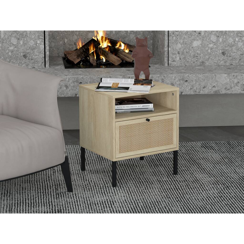 Rattan Nightstand Bedside Table Accent End Table Side Table - Overstock ...