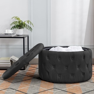 Mixoy Large Round Velvet Storage Ottoman, Button Tufted Footrest Stool ...