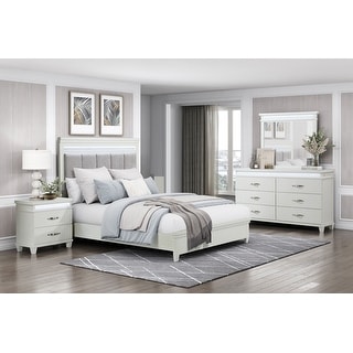 LED Light Bedroom Set White Finish 4pc Bed Nightstand Dresser Mirror ...