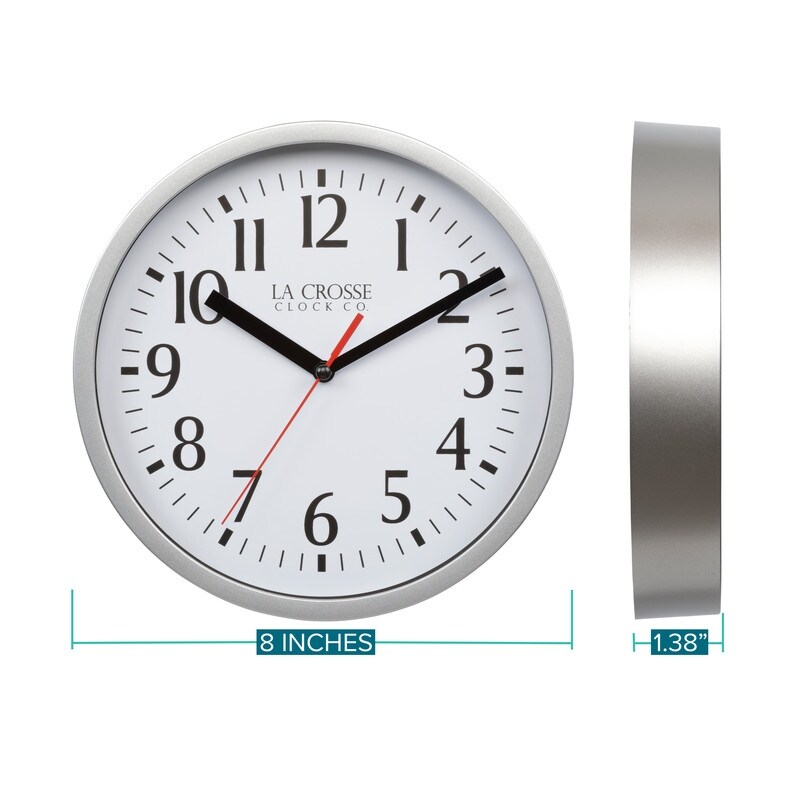La Crosse 404 3020S 8 inch Basics Quartz Analog Wall Clock Silver