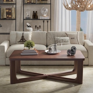 Modern Coffee Table Farmhouse Solid Wood Coffee Table with Cross Sturdy ...