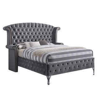 Button Tufted Fabric Upholstered Eastern King Bed, Gray - Bed Bath ...