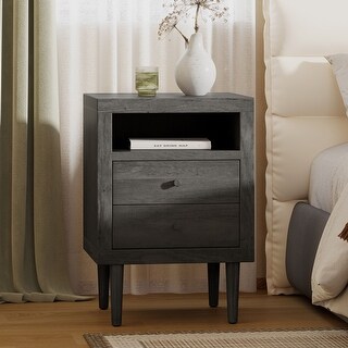 Grey Walnut Finish Nightstand, 2 Drawers Storage Space Cabinet - Bed ...