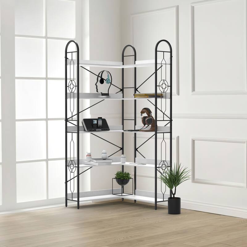 5 Tier Bookshelf, Industrial Style Corner Bookshelf, Thickened Iron ...