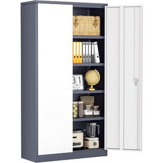 72 Inch Steel Storage Cabinet with Adjustable Shelves and Lock, Grey ...