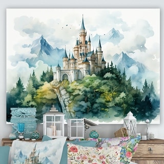 Designart "Medieval Castle Mountains" Castles Wall Décor Grey ...