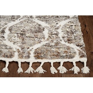 HomeRoots 2' x 7' Grey or Sand Wavy Line Runner Rug with Fringe - 2' x ...