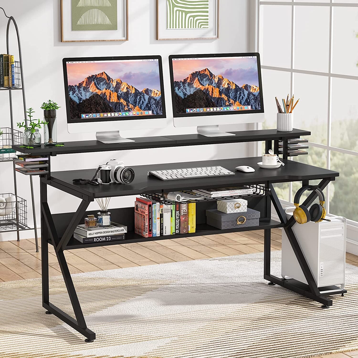 Computer Desk with Hutch and Shelf Gaming Desk Home Office Desk - Bed ...