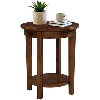 20 Inch Round End Table with Storage Shelf and Unique Wood Design ...