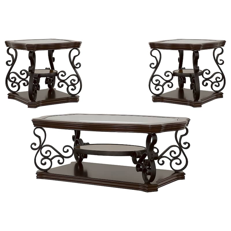 Laney Glass Top Coffee and End Table Set Dark Merlot - Overstock - 42689077