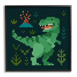 Stupell Pixel Style Dinosaur Framed Giclee Art Design by Victoria ...