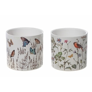 Ceramic Round Planters Garden Floral - Set of 2 - Bed Bath & Beyond - 40138984