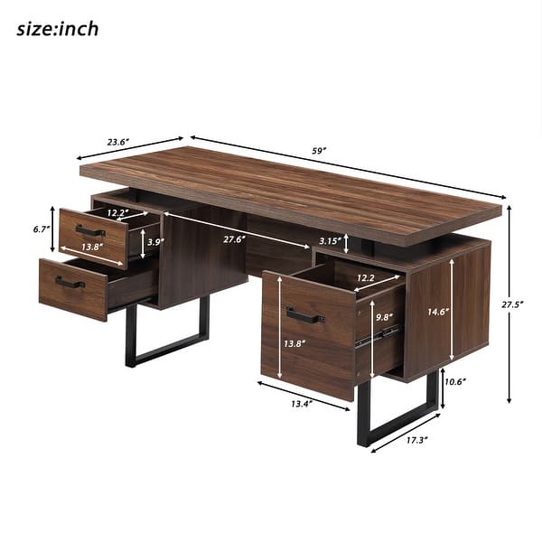 Stylish Home Office Computer Desk with Drawers - Hanging Letter-size ...