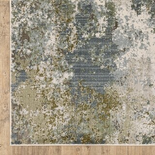HomeRoots 5' X 8' Blue Grey Green And Beige Abstract Power Loom Stain ...
