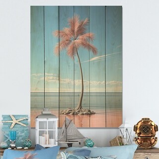 DESIGN ART "Sea Breeze Blue And Pink Plam Tree I" Coastal Wood Wall ...