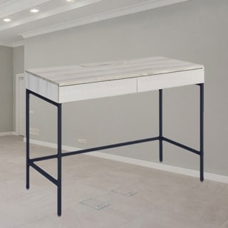 Stylish Writing Desk with 2 Drawers, Rustic Wood Finish, and Metal ...
