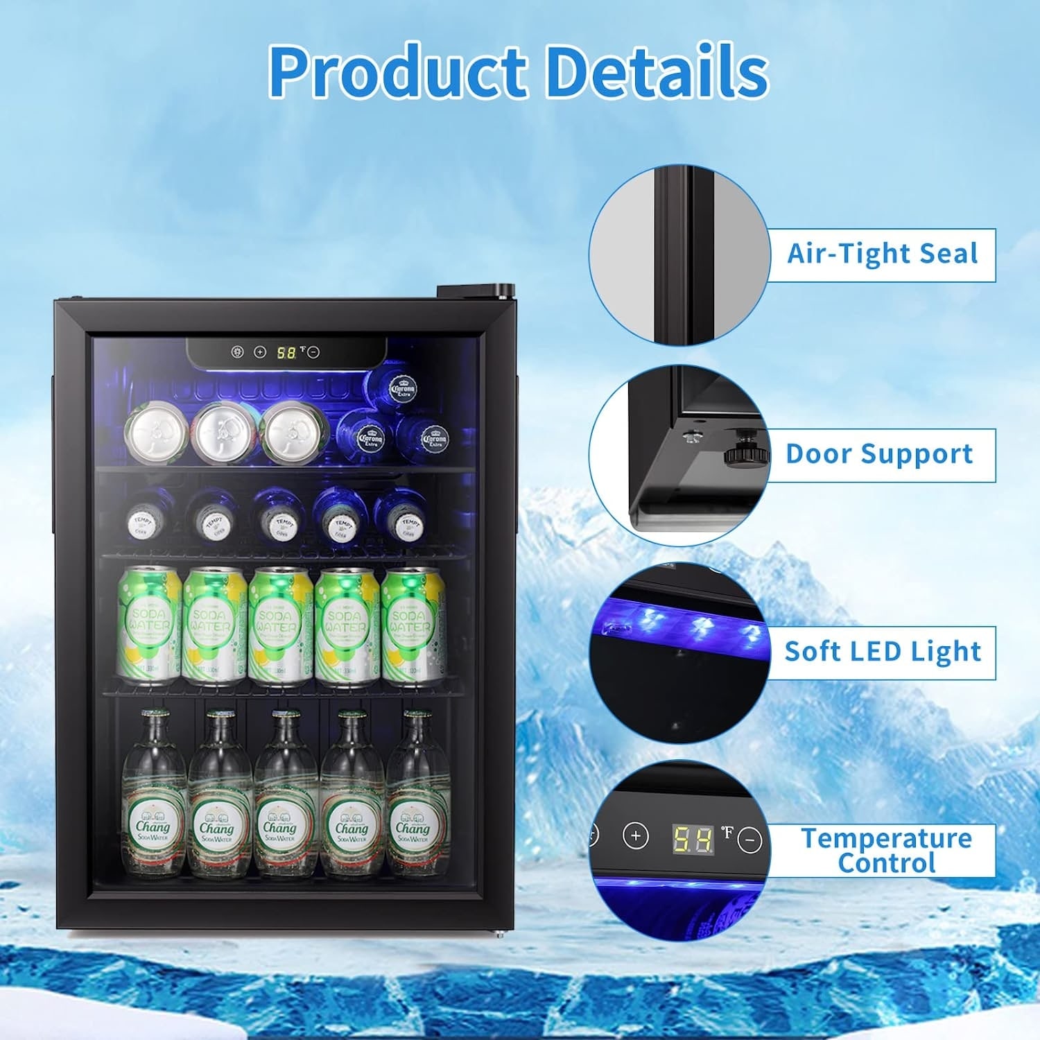 2.6cu.ft Beverage Refrigerator Cooler 100 Can Mini Fridge with Glass Door for Soda Beer or Wine with Adjustable Removable Shelves Bar Office Home
