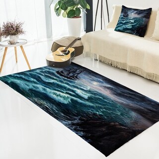 Designart 'Pirate Ship Under Stormy Cloud' Seashore Area Rug - Bed Bath ...