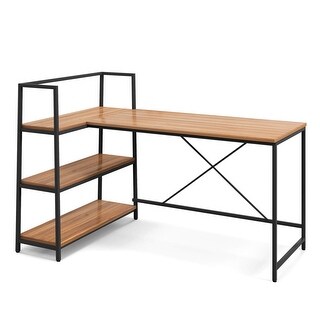 Reversible L Shaped Computer Corner Workstation with 3-Tier Open Shelf ...