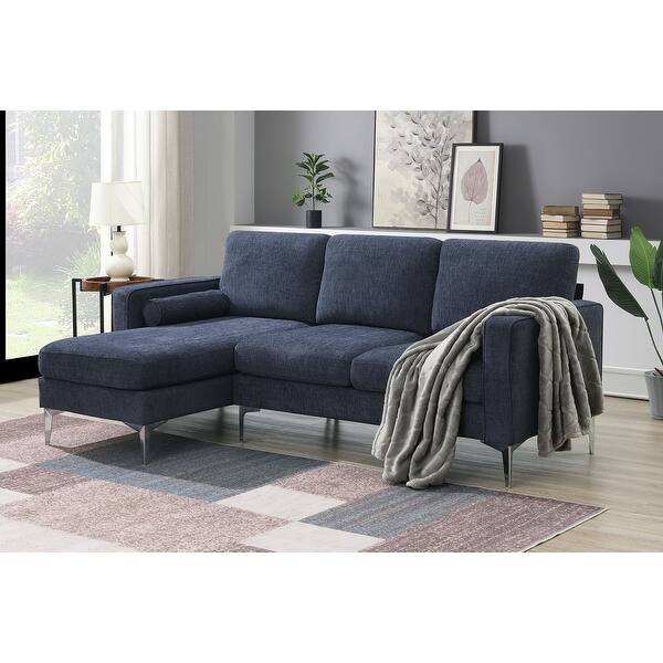 Blue-Grey Sectional Sofa 4-Seat Couch with Reversible Chaise, Pillows ...