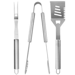 3 Piece Stainless Steel Barbecue Tool Set in Silver - Bed Bath & Beyond ...