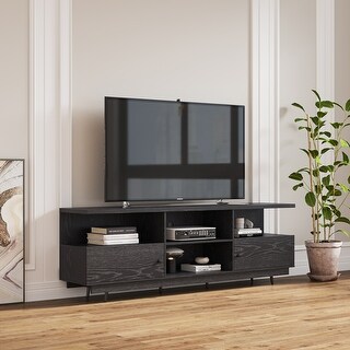 Antique Gray 77" TV Stand TV Media Console Table with 4 Open Shelves ...