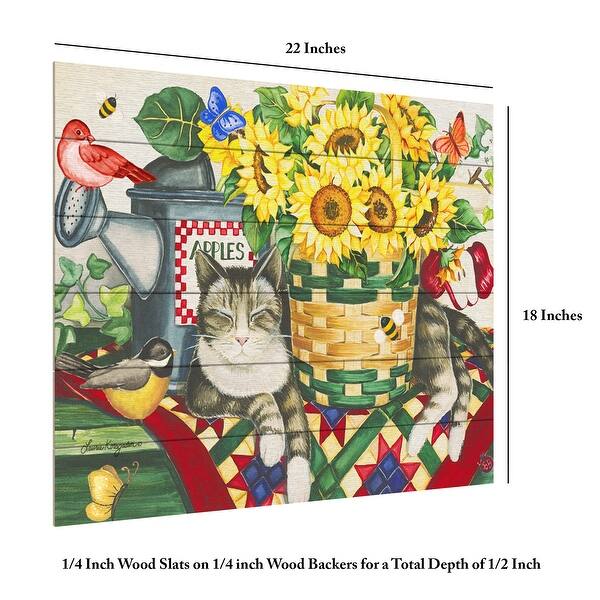 Laurie Korsgaden 'Cat in A Basket' Wood Slat Art - Multi - Bed Bath & Beyond - 37528088