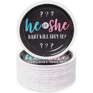 He or She Paper Plates, Gender Reveal Party Supplies (7 In, 80-Pack ...