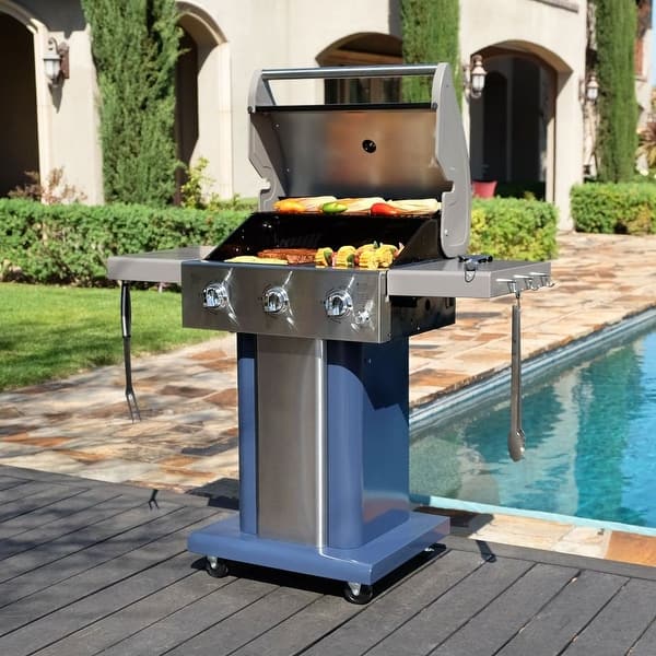 Permasteel 3 burner grill with folding side shelves - Bed Bath & Beyond ...